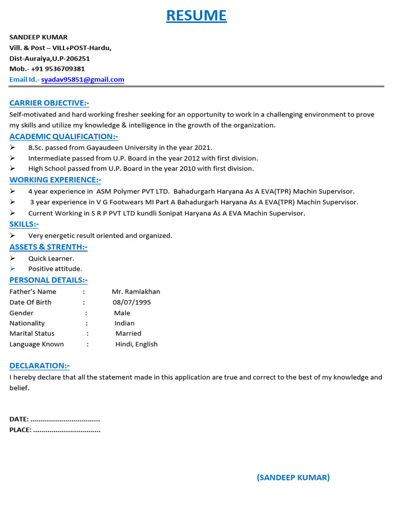 Sandeep Kumar RESUME 1 (1) | PDF