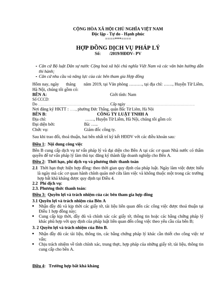 Mẫu HĐ DVPL | PDF