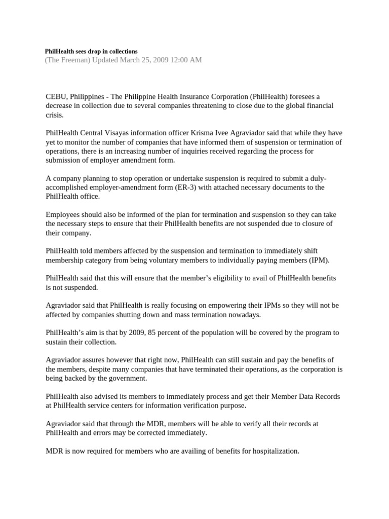 PhilHealth Sees Drop in Collections | PDF