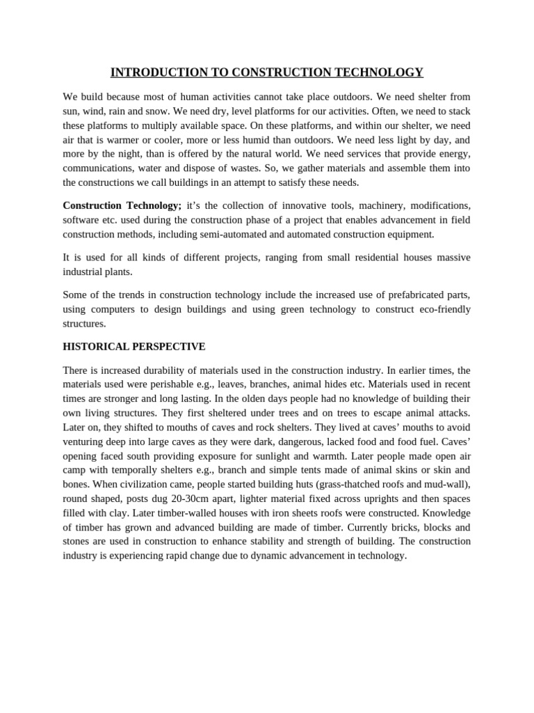 Construction Technology Introduction | PDF | Wall | Framing (Construction)