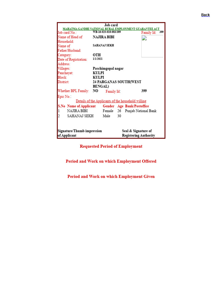 Rural Job Card Details | PDF