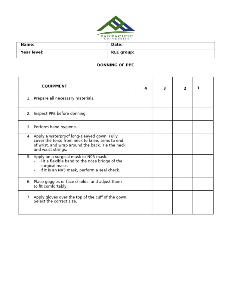 PPE Donning Checklist and Evaluation | PDF