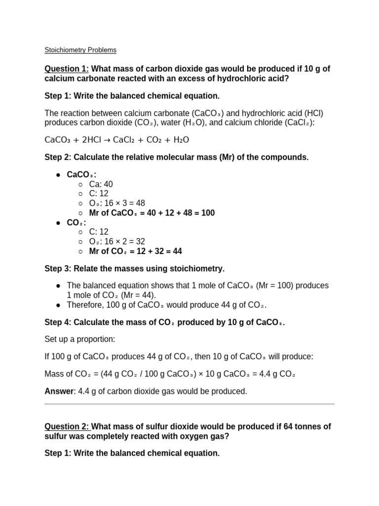 Stoichiometry Worksheet (1) | PDF | Mole (Unit) | Oxide