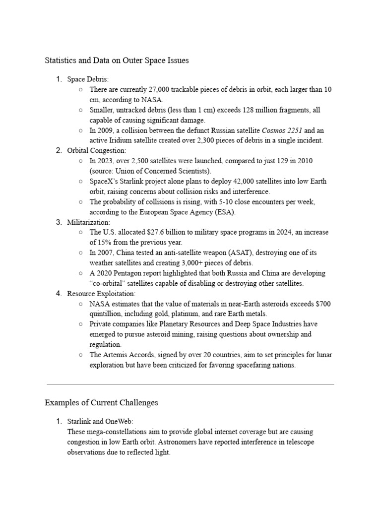 Statistics and Data On Outer Space Issues | PDF | Space Debris | Satellite