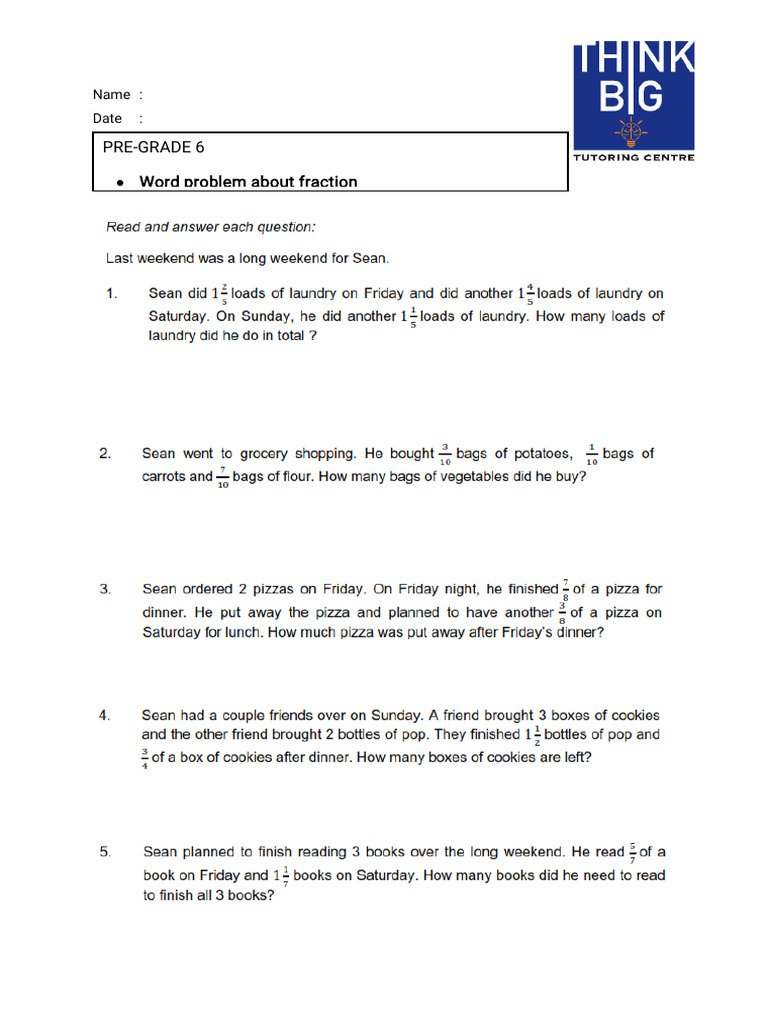 Fraction Word Problems for Kids | PDF