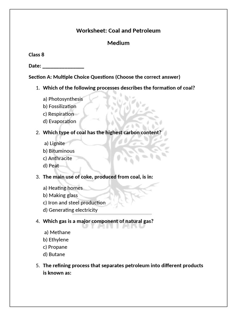 Class 8 Ch3 Medium Worksheet | PDF | Coal | Petroleum