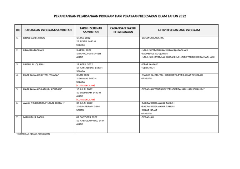 takwim bks 2022 | PDF