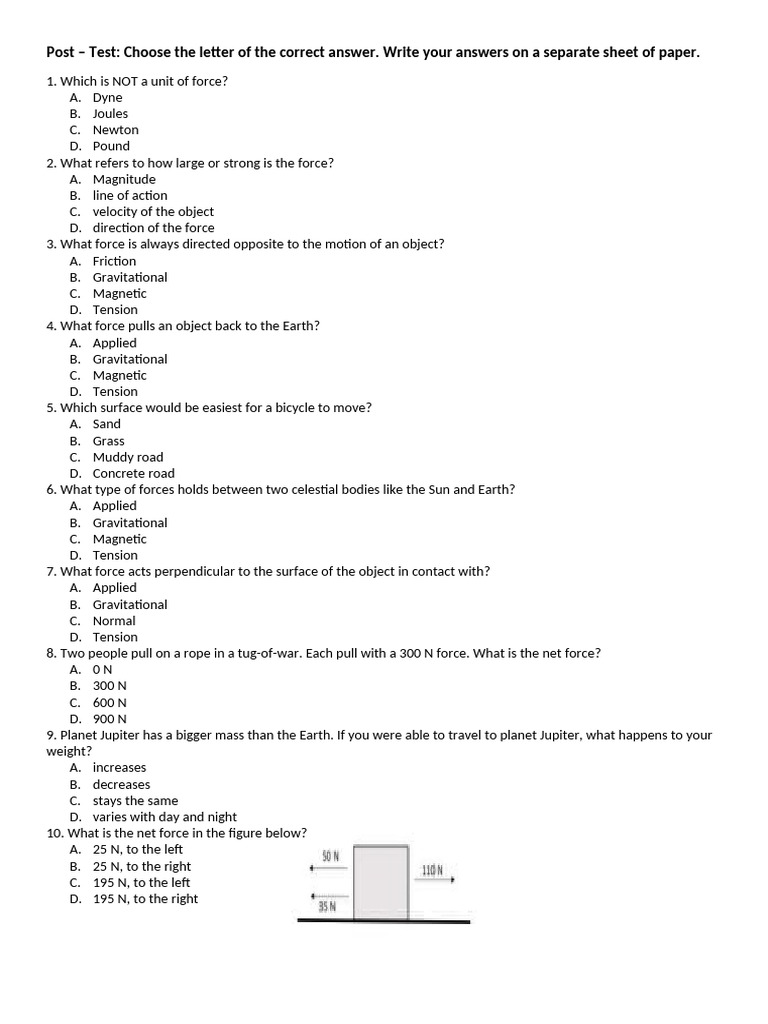 Force and Motion Quiz Questions | PDF