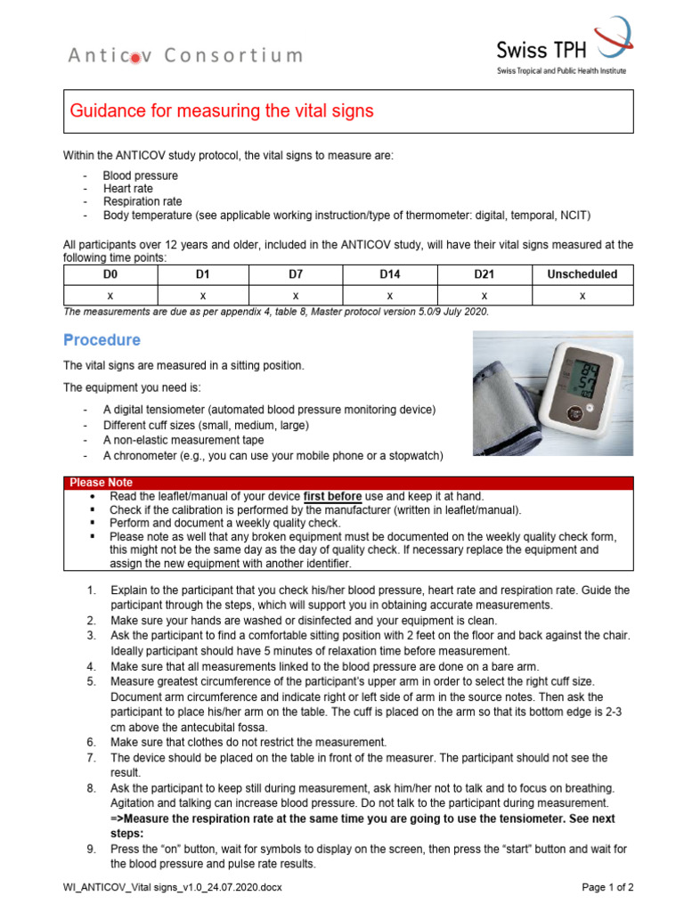 Vital Signs Measurement Guidance | PDF | Breathing | Arm