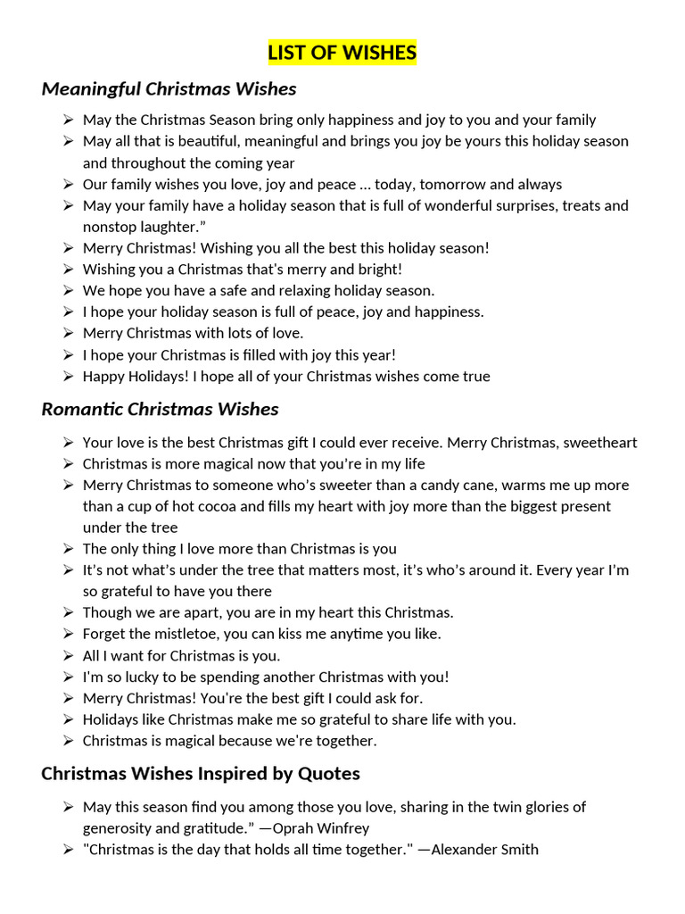 LIST OF WISHES | PDF | Christmas And Holiday Season | Christmas