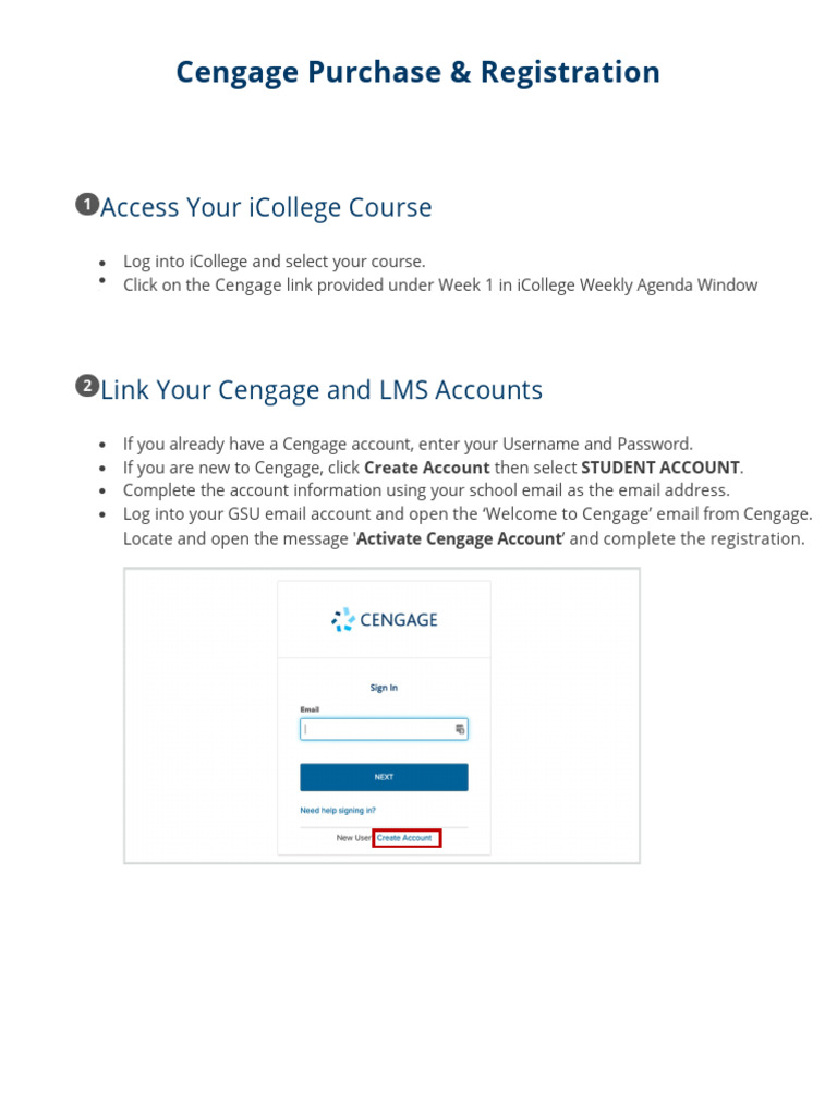 Cengage Registration Instructions | PDF