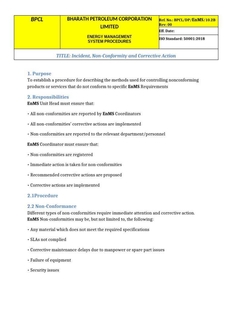 Non-Conformity Control Procedures | PDF | Safety