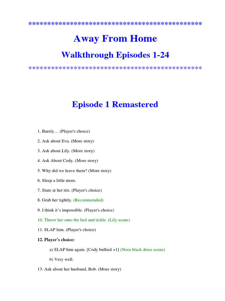 Away From Home Walkthrough Episodes 1-24 | PDF