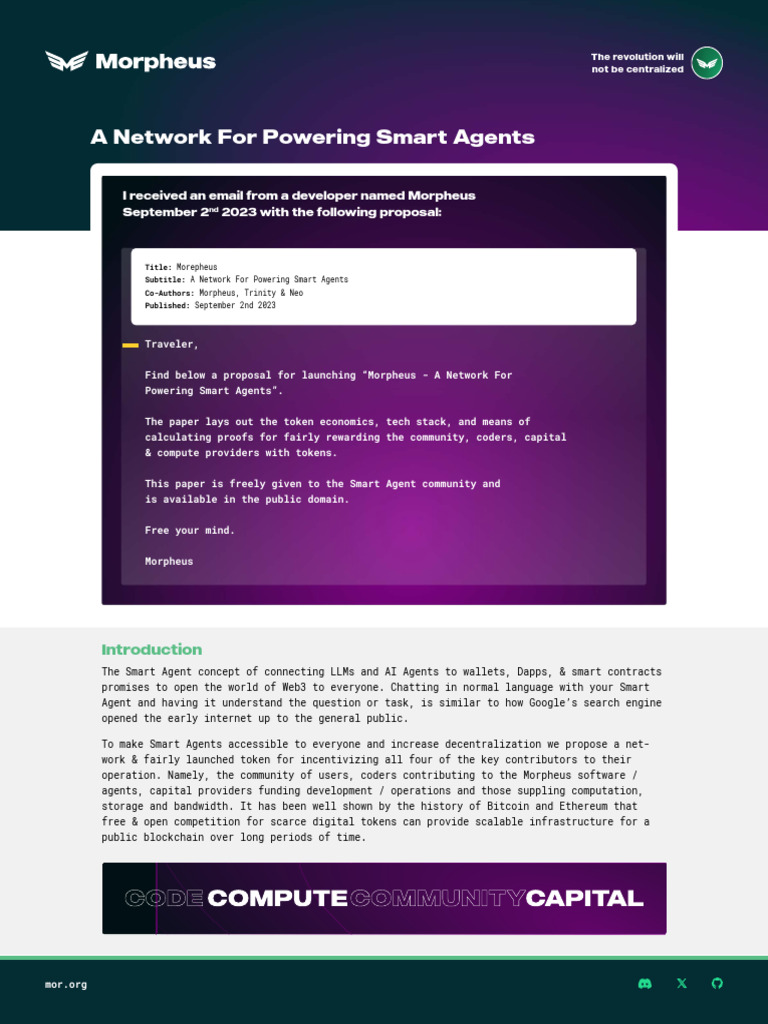 MOR - Network For Powering Smart Agents | PDF | Cryptocurrency | Distributed Computing