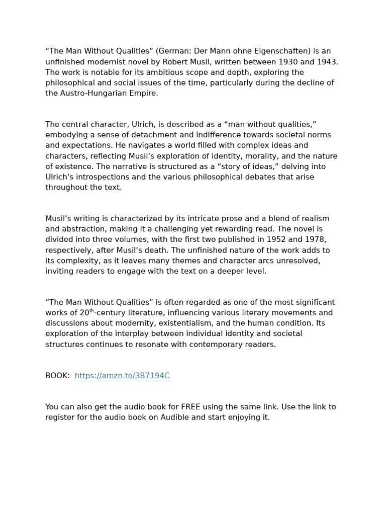 The Man Without Qualities | PDF