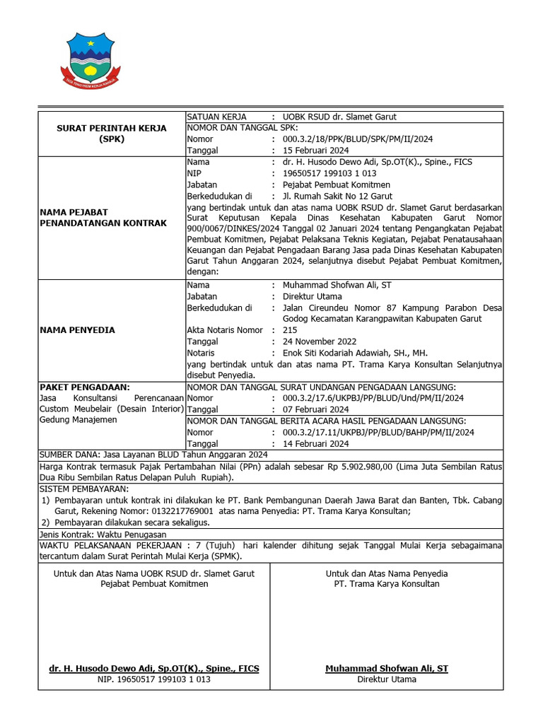 SPK, SPMK, & BAST Perencanaan Custom Meubelair Gd. Manajemen | PDF