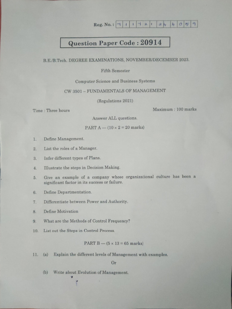 CSBS Fom Au QP Nov Dec 2023 | PDF | Leadership | Cognition