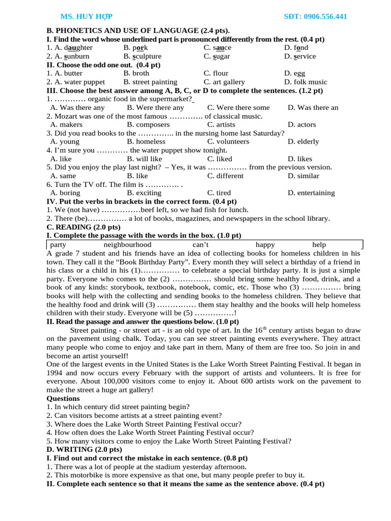 đề thi thử cuối kì 1 anh 7 | PDF