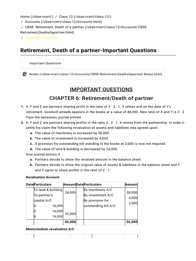 Retirement and Death of Partner Questions | PDF | Balance Sheet ...