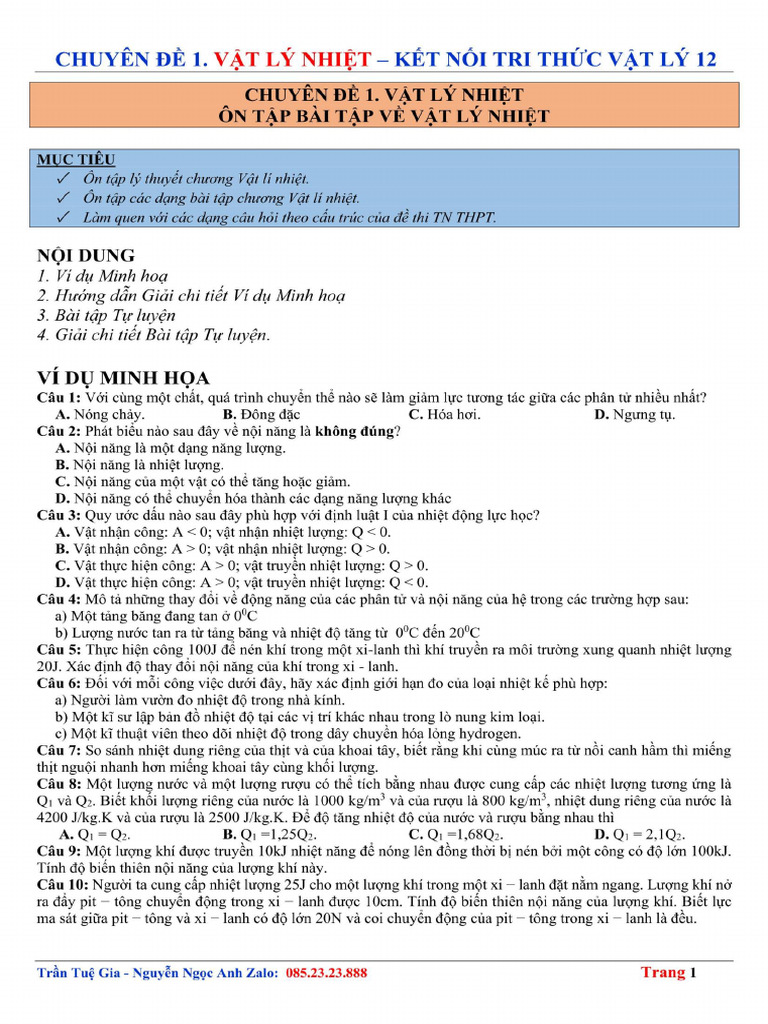 On Tap Bai Tap Ve Vat Ly Nhiet | PDF