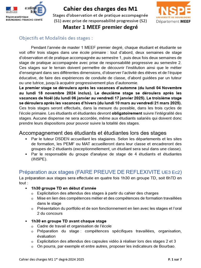 Stages M1 MEEF : Objectifs et Modalités | PDF | Apprentissage | Pédagogie