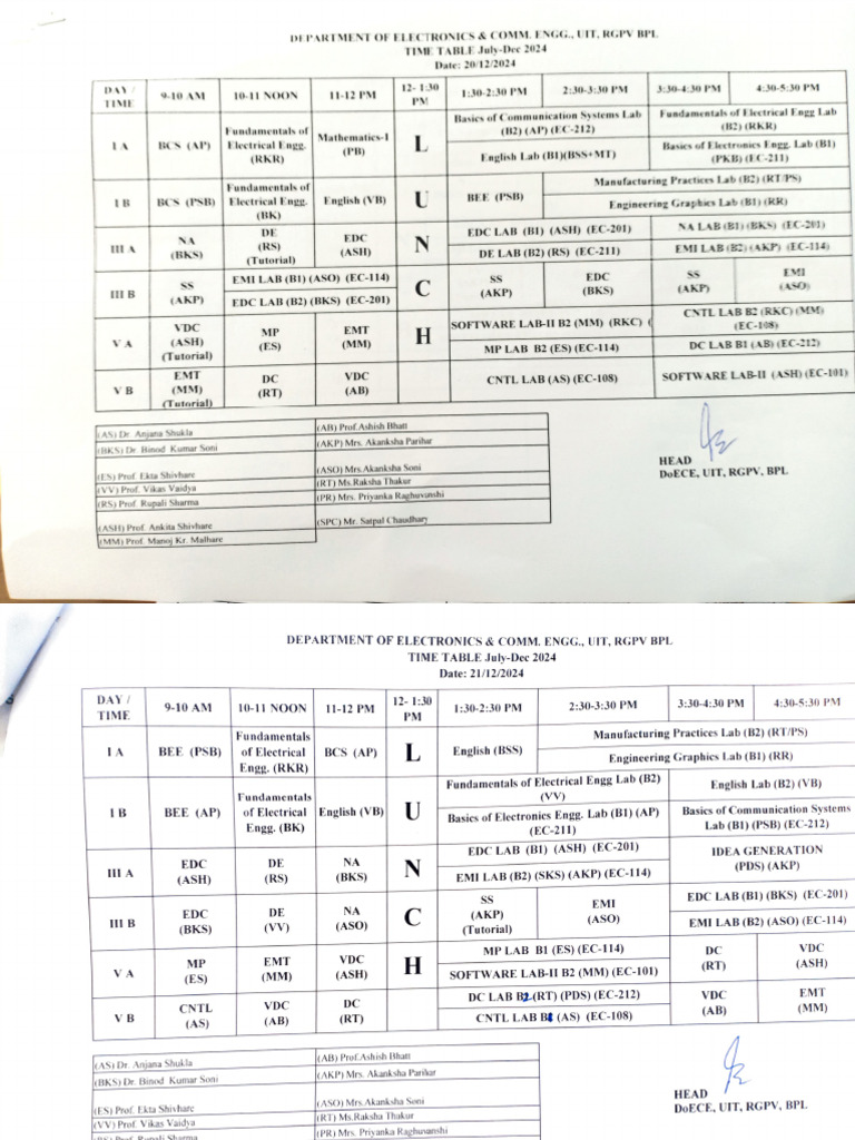 Time Table for Electronics & Comm. Engg. | PDF