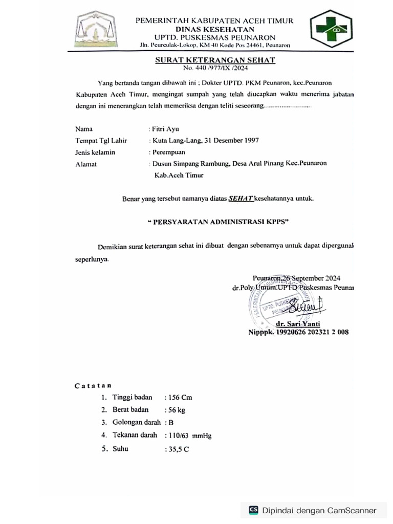 Surat Sehat Peunaron | PDF
