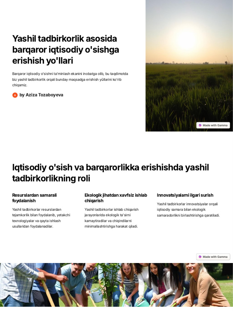 Yashil Tadbirkorlik Asosida Barqaror Iqtisodiy Osishga Erishish Yollari ...