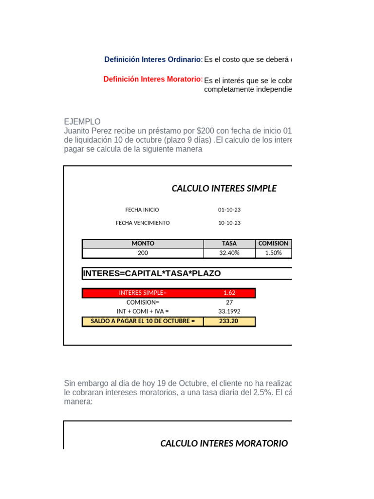 Ejemplo Int Simple Vs Interes Moratorio | PDF | Interés | Finanzas y dinero