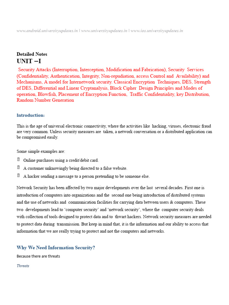 Information Security Notes Jntuh | PDF | Cryptanalysis | Cryptography