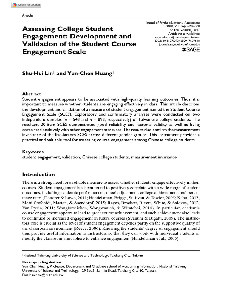 Lin Huang 2017 Assessing College Student Engagement Development and ...