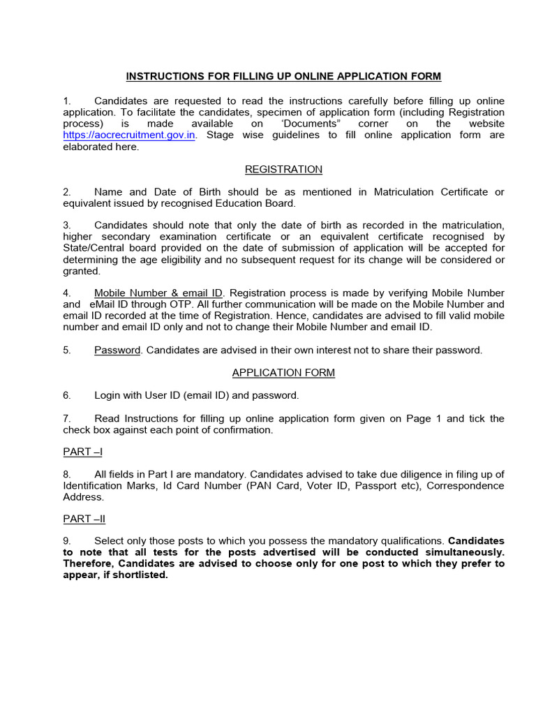 INSTRS-TO-FILL-ONLINE-APPLN | PDF | Identity Document