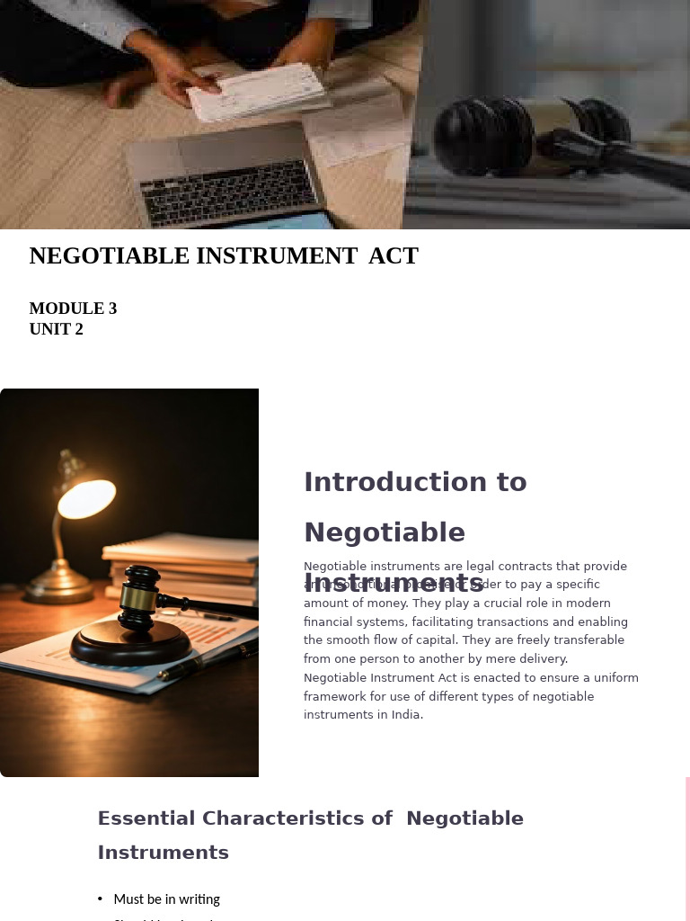 NEGOTIABLE - INSTRUMENTIntroduction To Negotiable Instruments | PDF ...