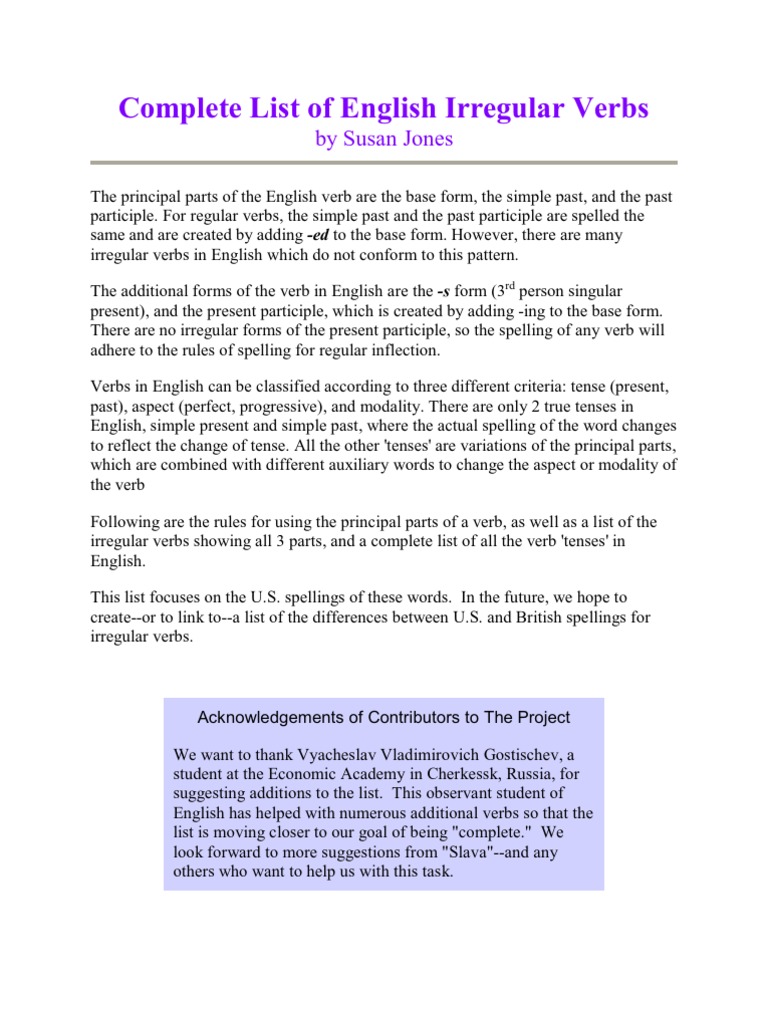 Complete List of English Irregular Verbs | PDF