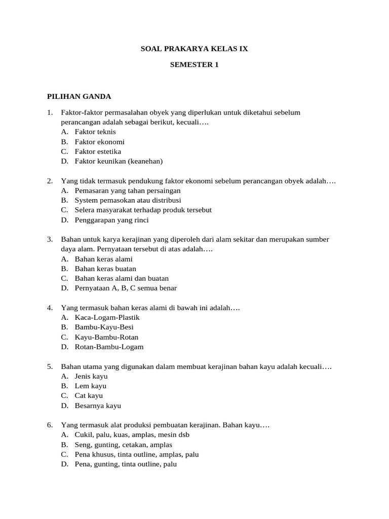 Soal Prakarya Kelas Ix | PDF