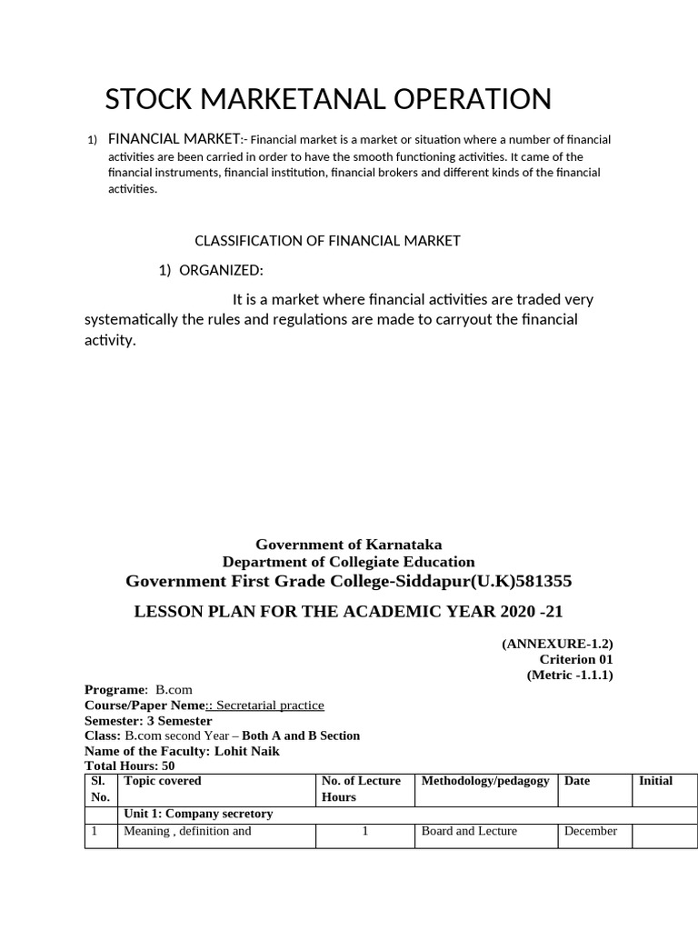 Secretarial Practice Lesson Plan | PDF | Business