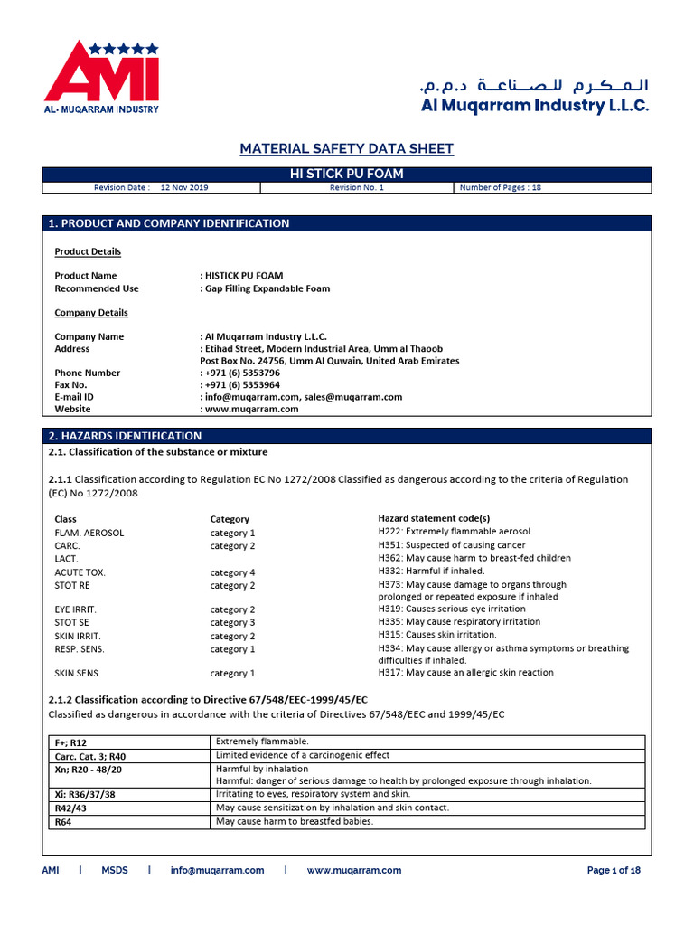 PU Foam MSDS | PDF | Respiratory System | Respiratory Tract