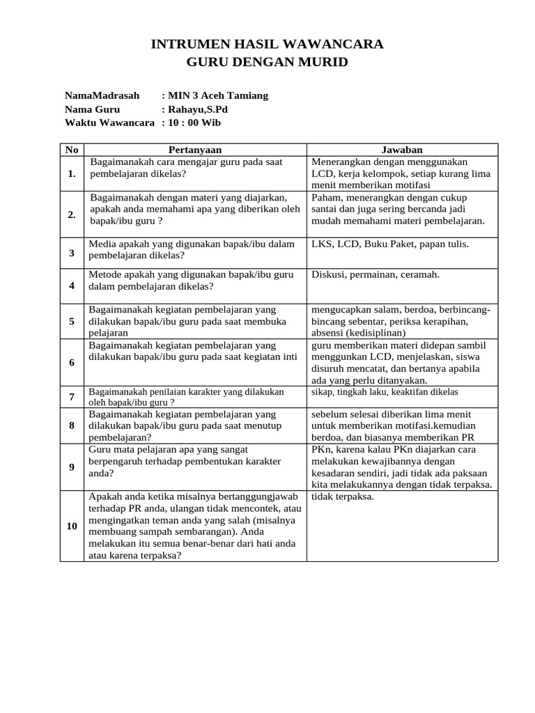 Contoh Wawancara Guru dan Murid | PDF