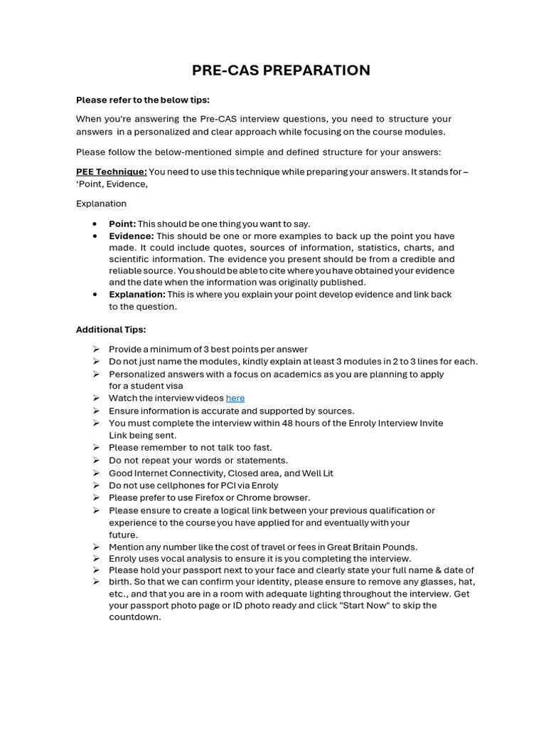 Pre-CAS Interview Preparation Guide | PDF | Cost Of Living | Roommate