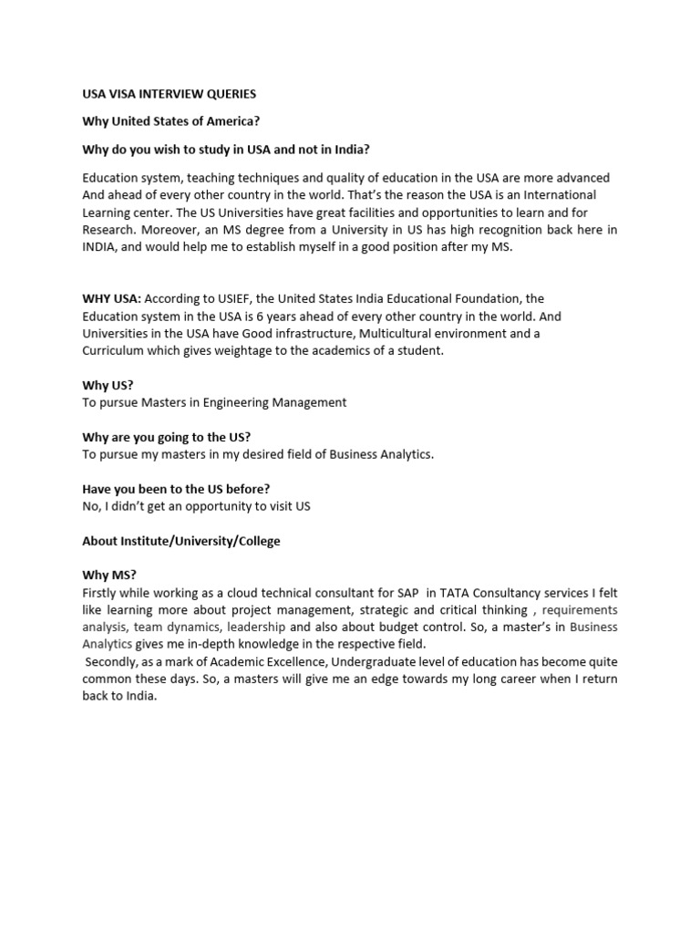 Usa Visa Interview Queries | PDF | Analytics | University
