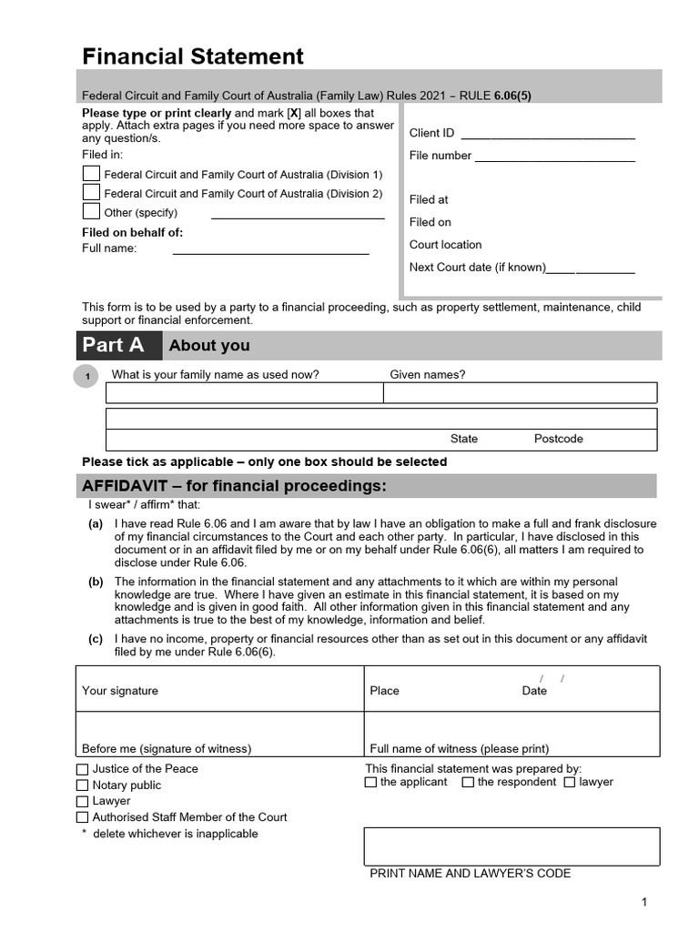 Family Court Financial Statement Form | PDF | Loans | Mortgages