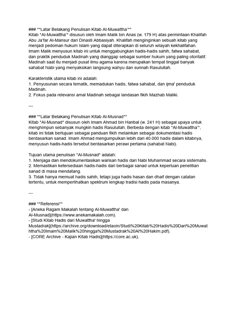 Latar Belakang Penulisan Kitab Al-Muwattha' | PDF