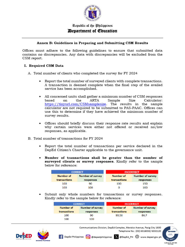 Annex B Guidelines in Preparing and Submitting CSM Results | PDF