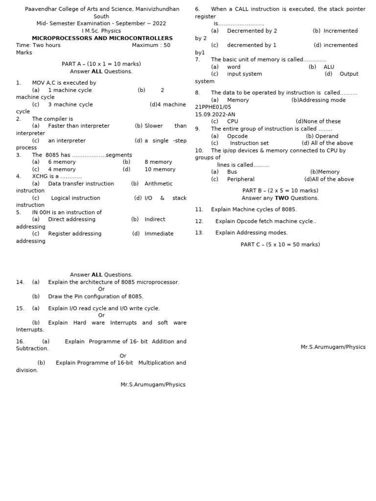 21PPHE01-MICROPROCESSORS AND MICROCONTROLLERS | PDF | Central Processing Unit | Computer ...