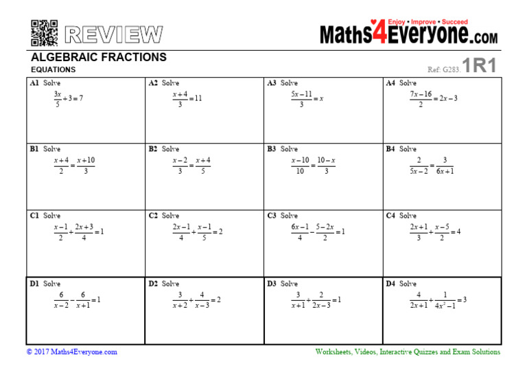 Algebraic Fractions Equations | PDF