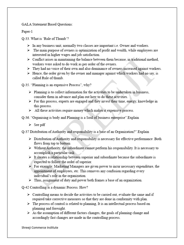 GALA Statement Based Questions Paper 1 | PDF | Employment | Expense