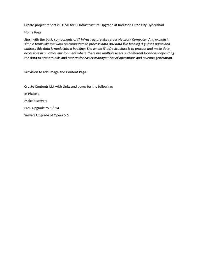 Create Project Report in HTML For IT Infrastructure Upgrade at Radisson ...