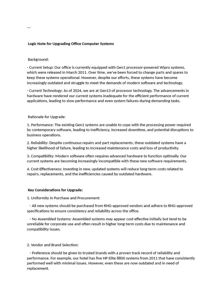 Logic Note For Upgrading Office Computer Systems | PDF | Reliability ...
