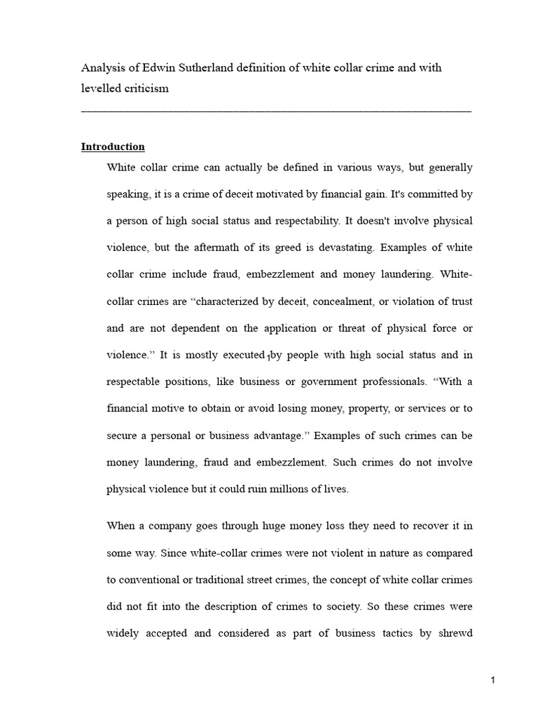 Sutherland's Theory on White-Collar Crime | PDF | Crimes | Crime & Violence