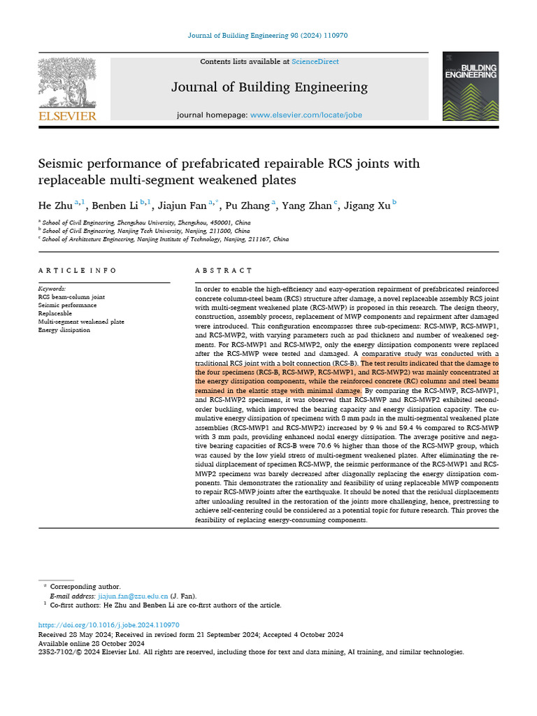 Seismic Performance of Prefabricated Repairable RCS Joints With ...
